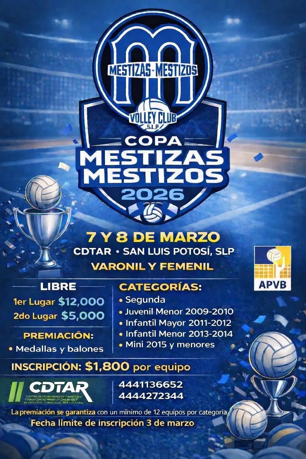 Convocan a la Copa Mestizas Mestizos 2026 de Voleibol en San Luis Potosí
